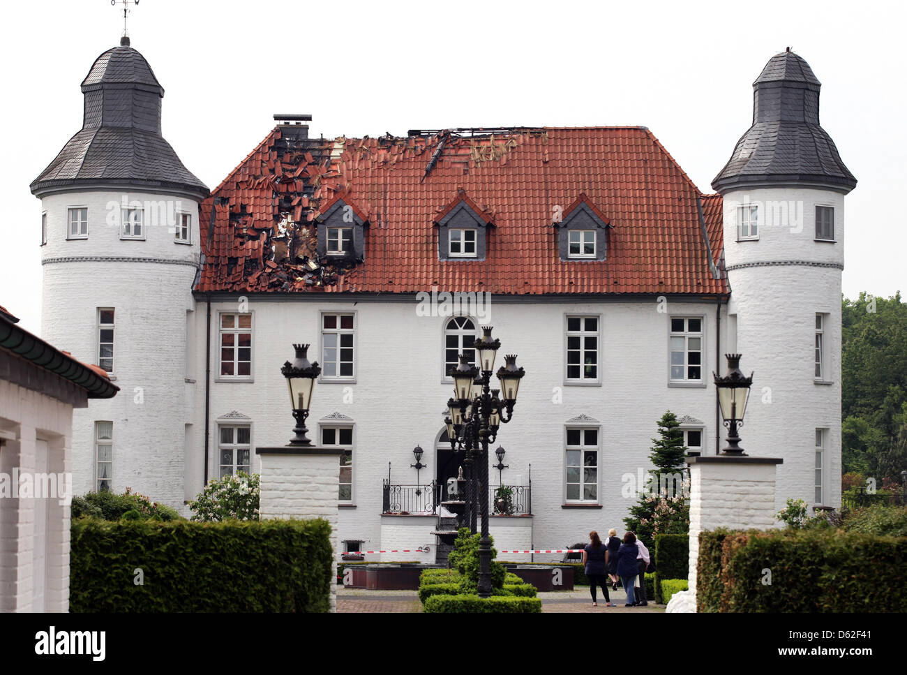Dieprahm Palace after the roof truss caught fire near Kamp-Lintfort ...