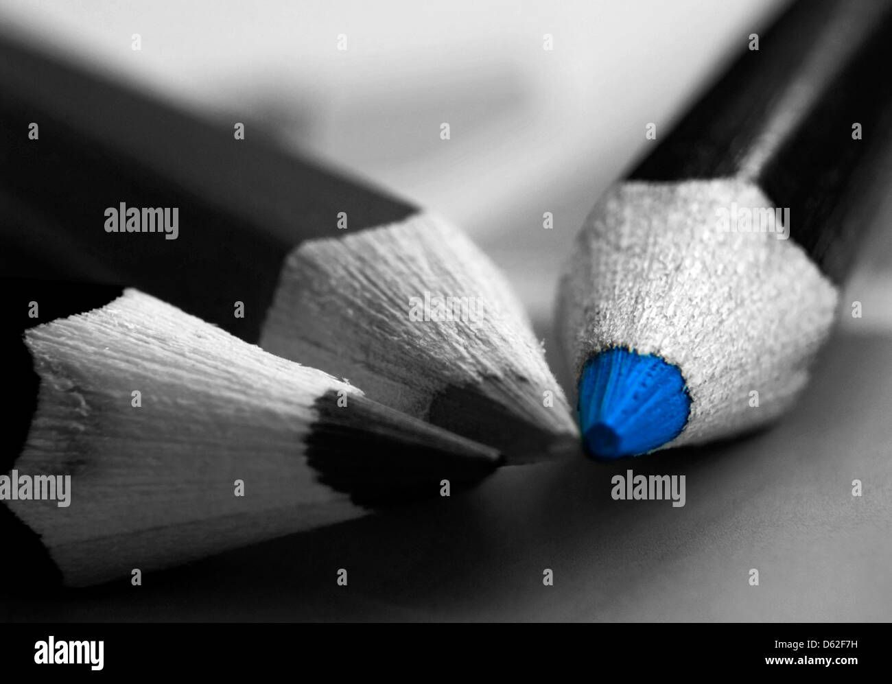 Close up of pencils, using selective colour for the blue lead Stock ...