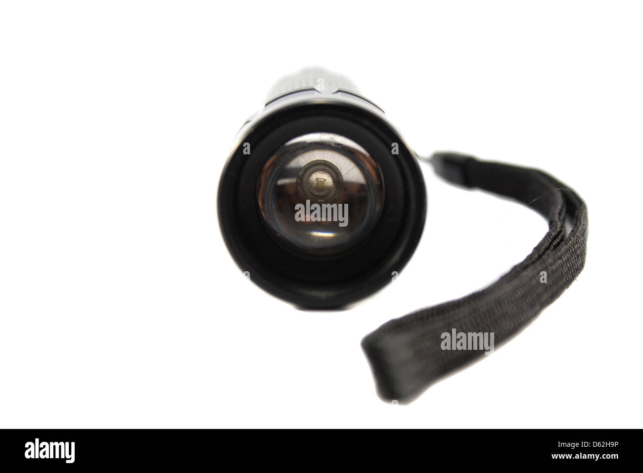 Black flashlight and strap on isolated background Stock Photo - Alamy