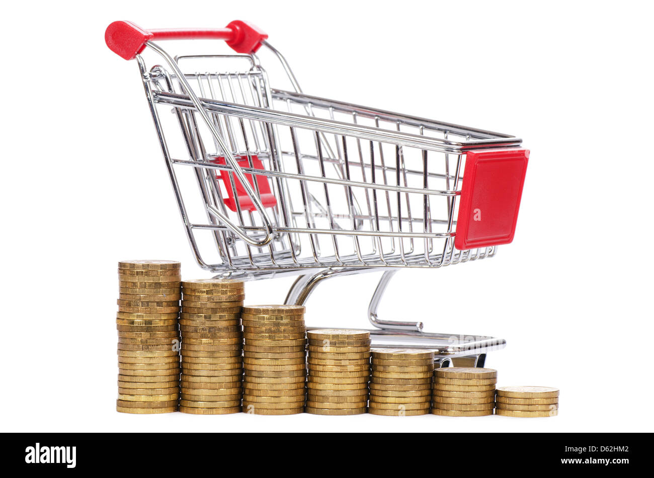 shopping cart and coins Stock Photo - Alamy