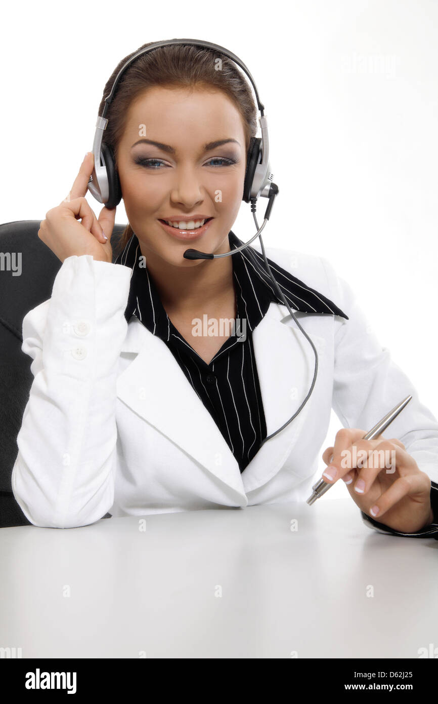 Beautiful customer support on white background Stock Photo - Alamy