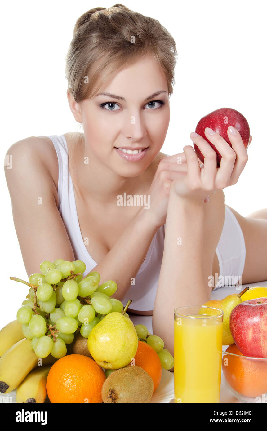 Beautiful girl with fruit and vegetables Stock Photo - Alamy