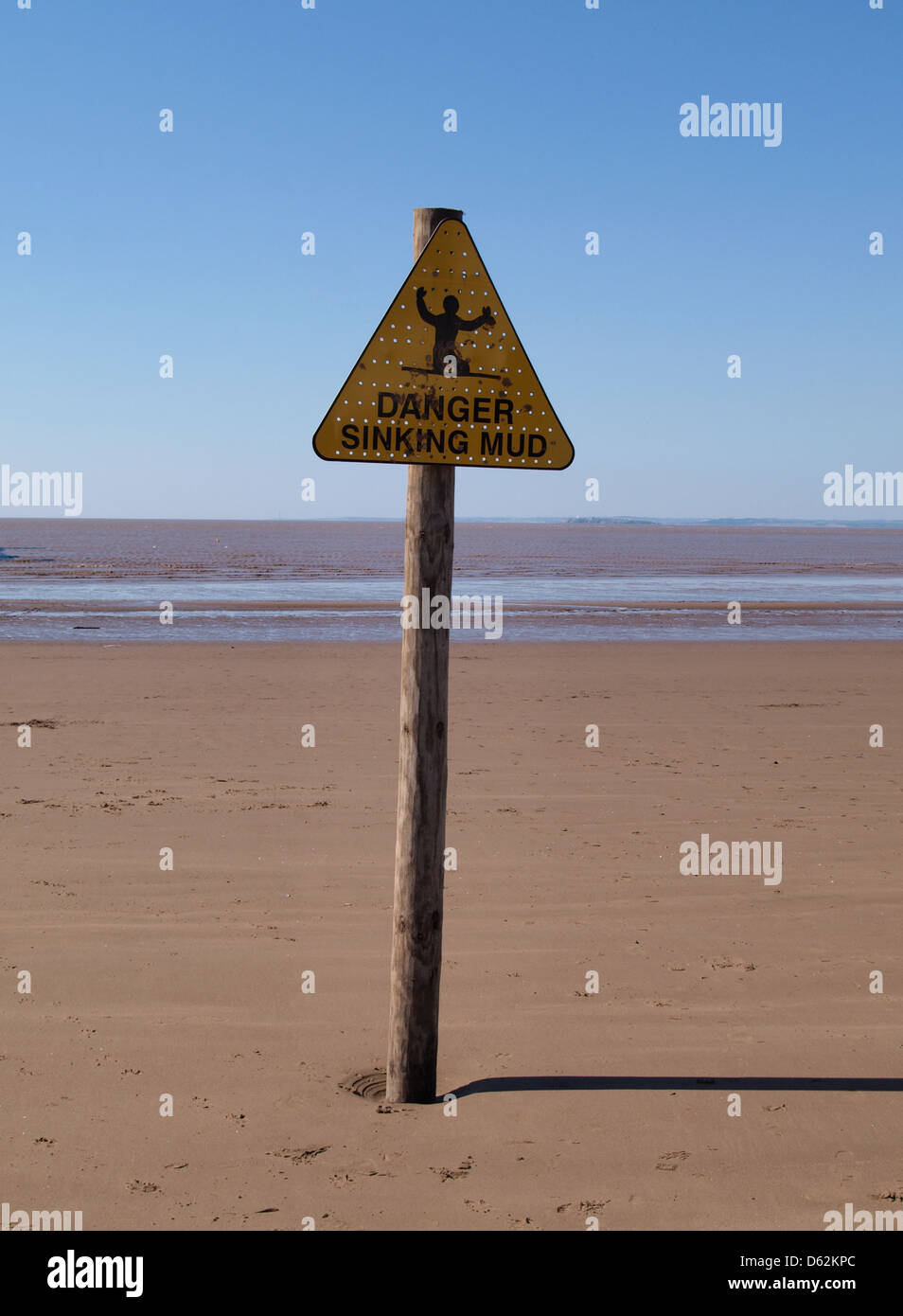 Danger sinking mud sign, Weston-Super-Mare, Somerset, UK 2013 Stock ...