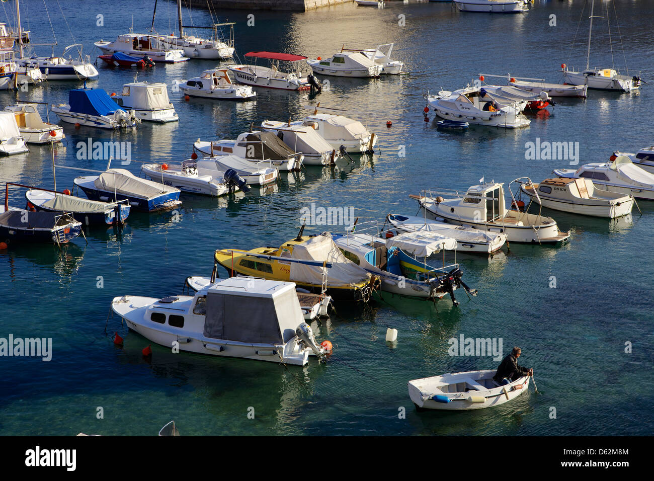 Fishing boats at the old port harbour area Dubrovnik city Dalmatia ...