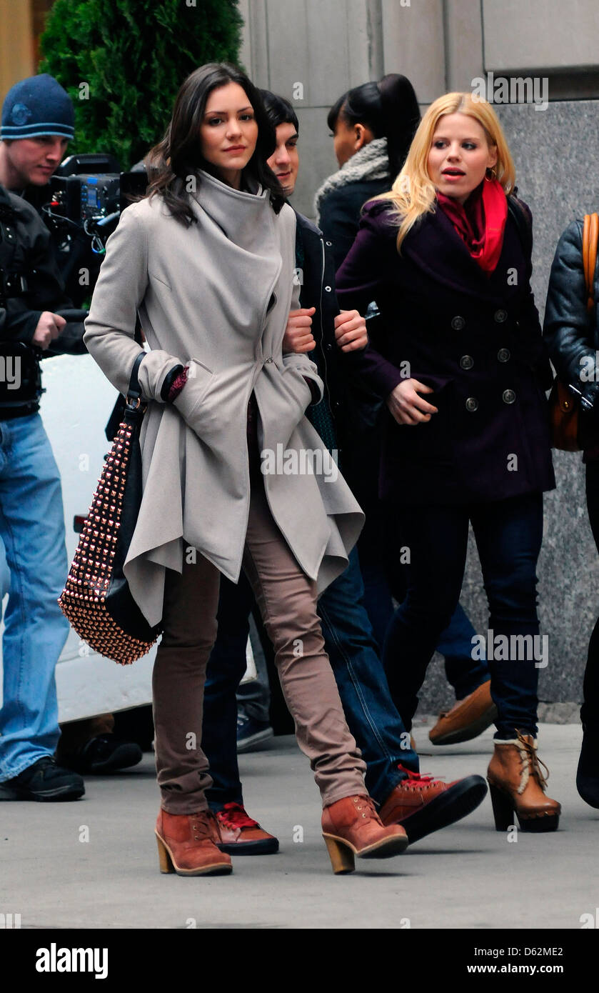 Katharine McPhee and Megan Hilty on the set of 'Smash' filming on ...