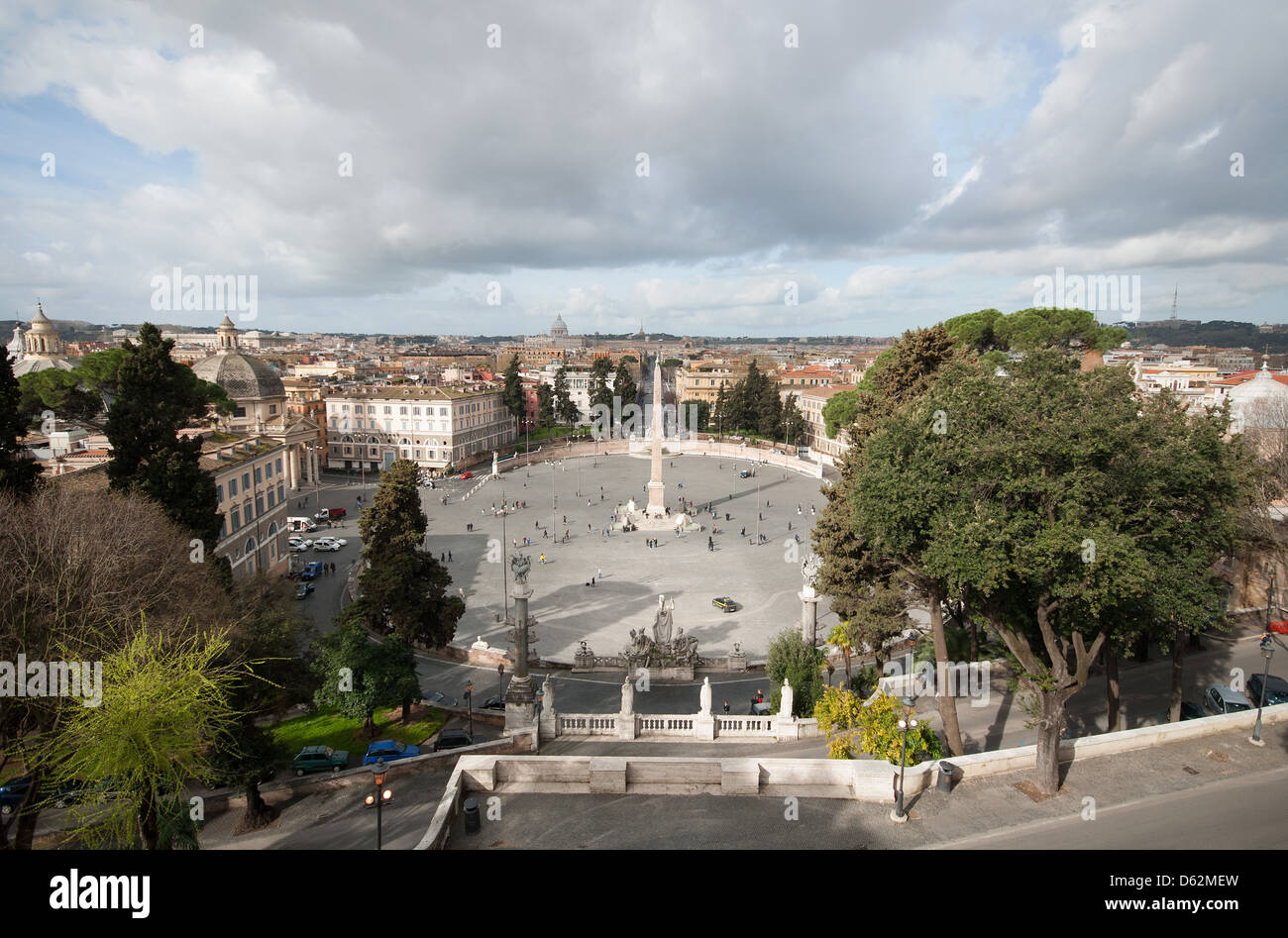 ROME, ITALY. An elevated view of Piazza del Popolo in the Tridente ...