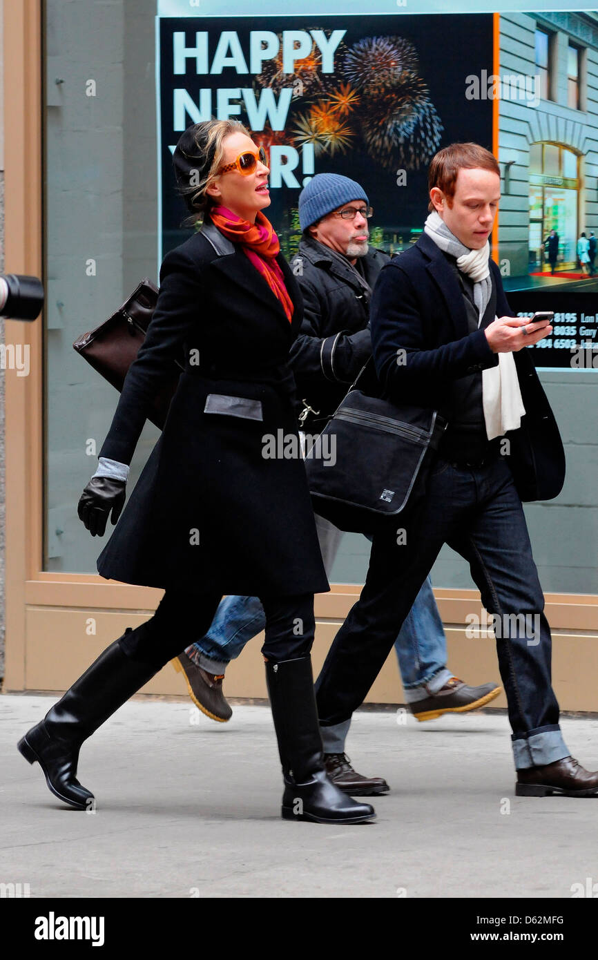 Uma Thurman on the set of 'Smash' filming on location in Manhattan New ...