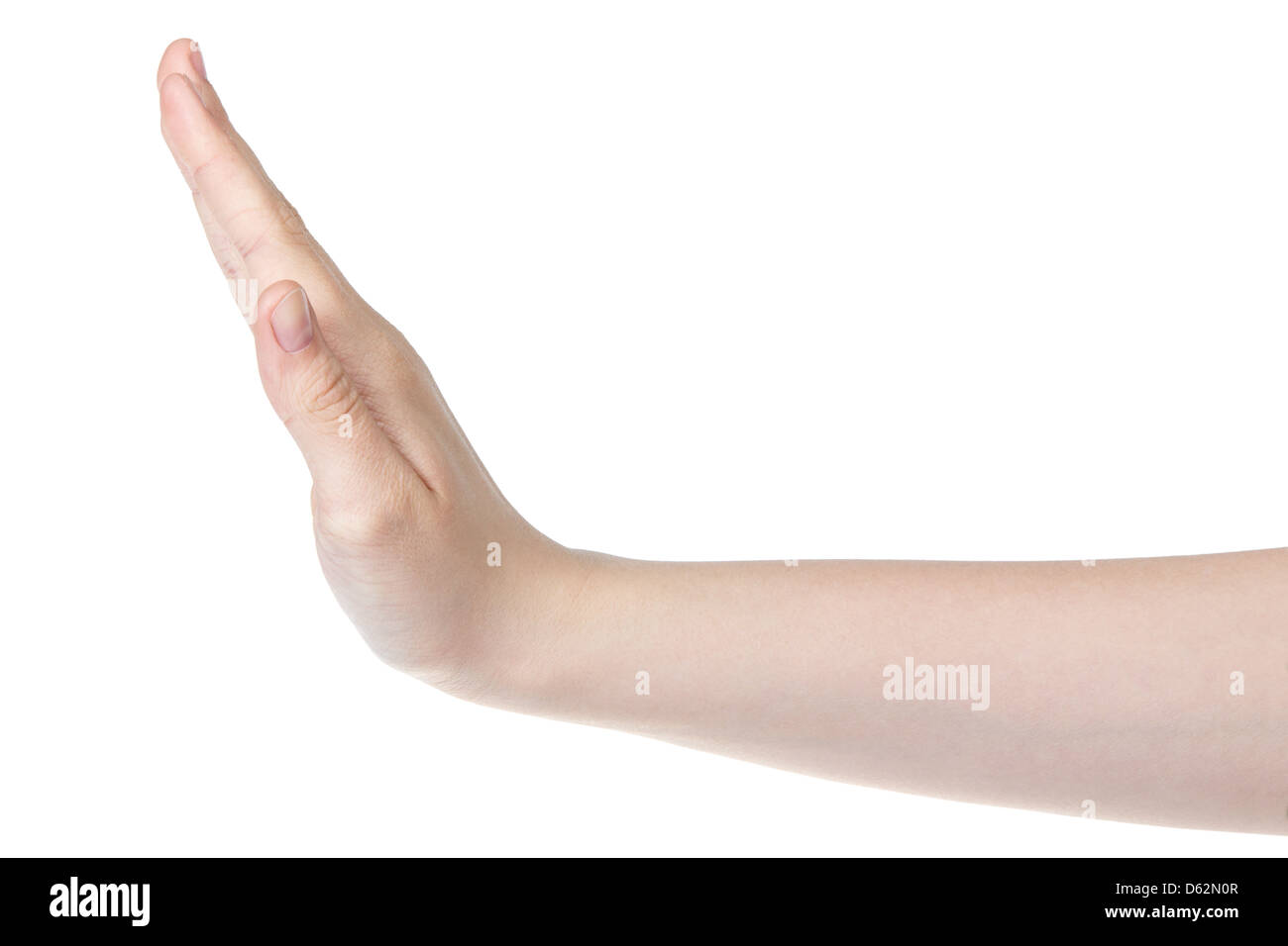 female teen hand up stop sign or asking, isolated on white Stock Photo ...