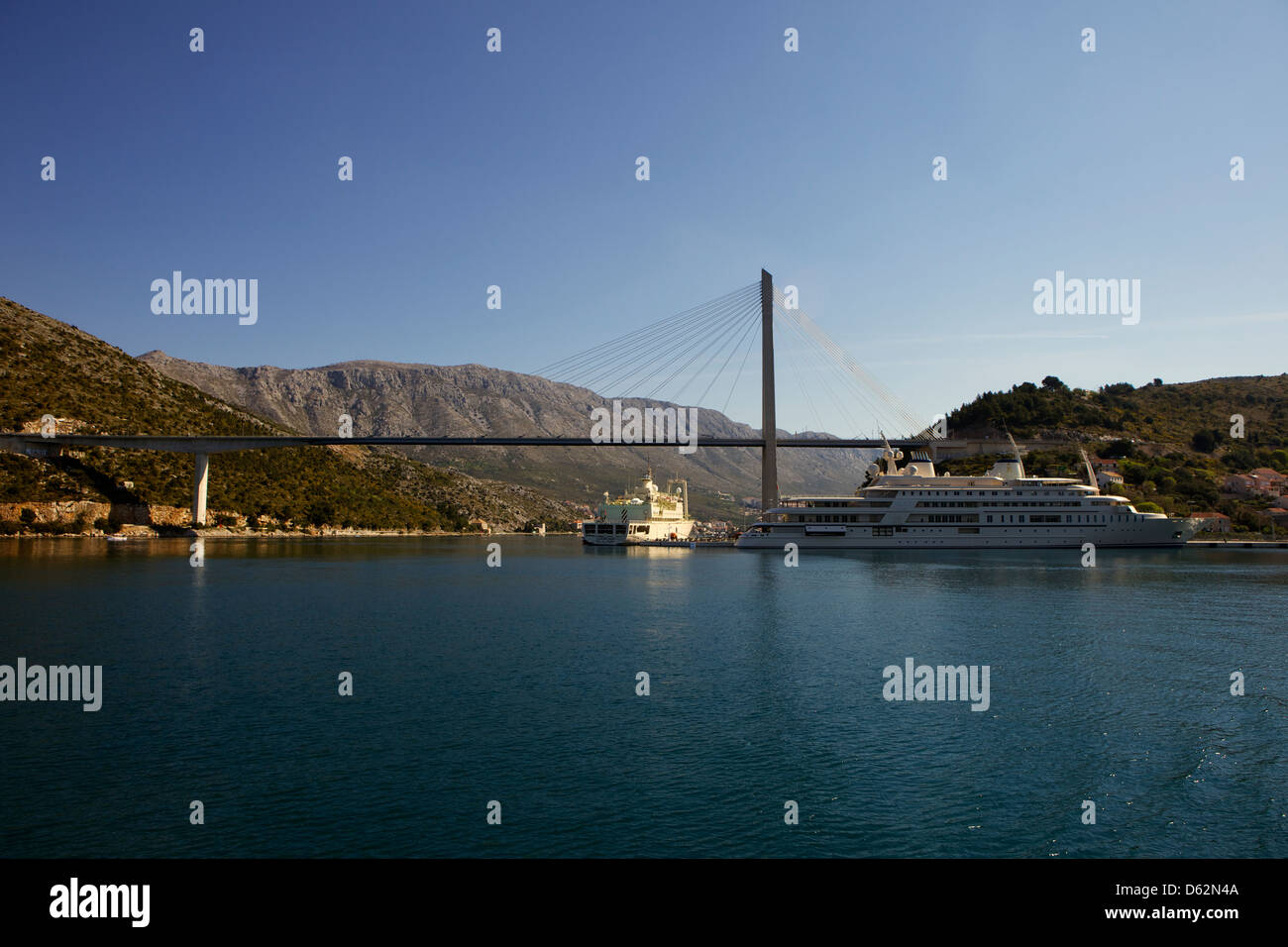 Franjo Tudman Franja Tudmana suspension bridge at the entrance to Gruz ...