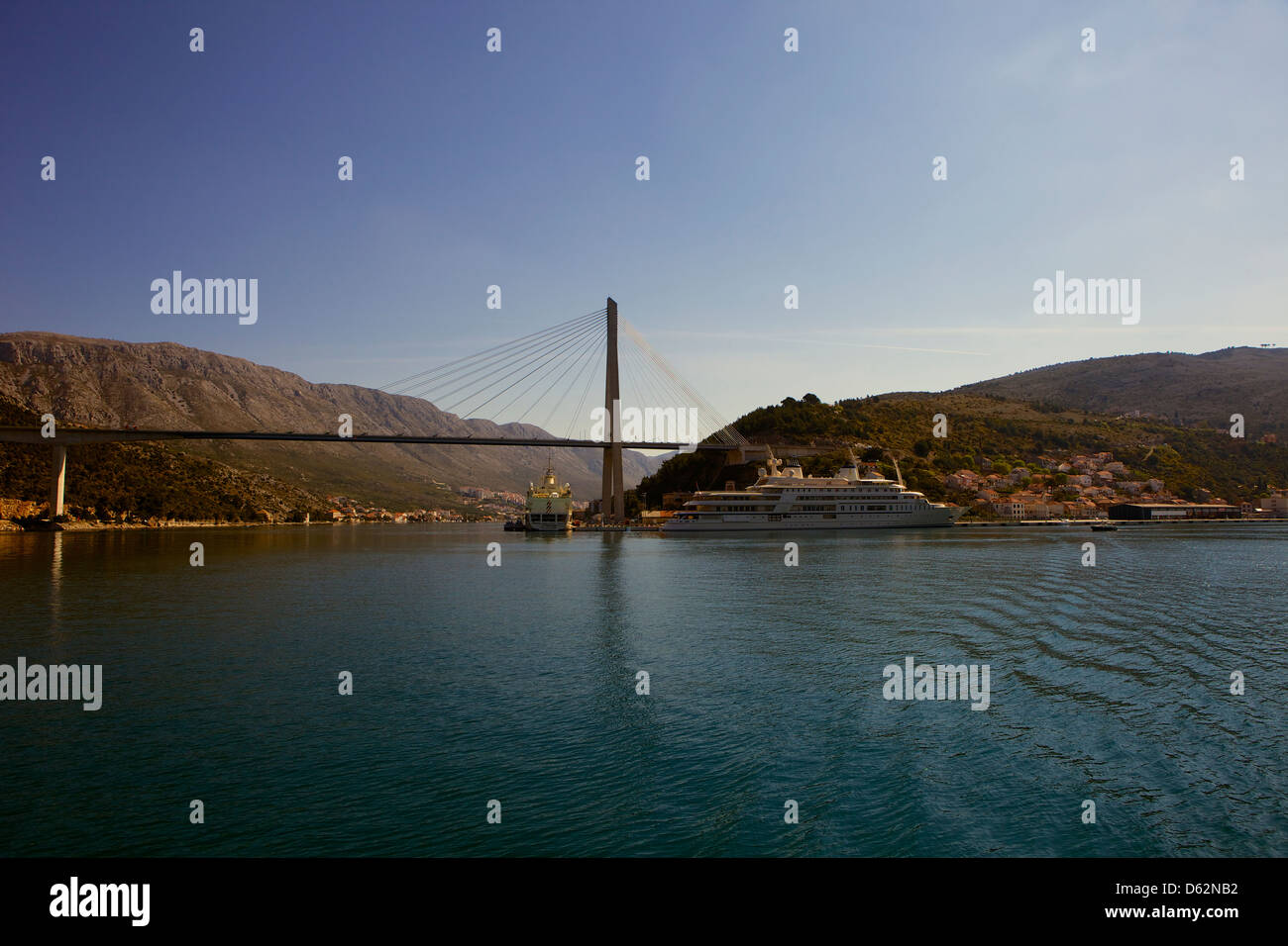 Franjo Tudman Franja Tudmana suspension bridge at the entrance to Gruz ...