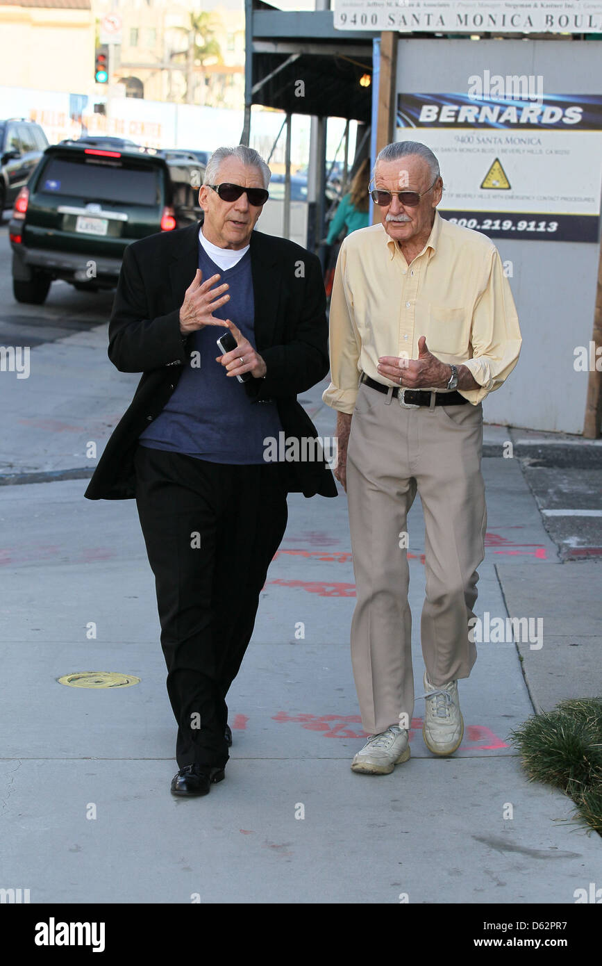 Stan Lee out and about with a friend in Beverly Hills Los Angeles ...