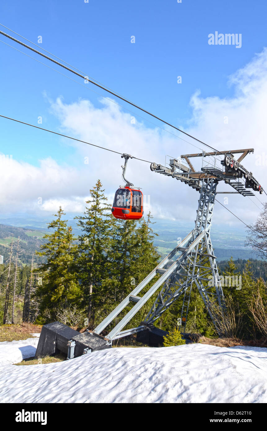 funicular. landscape with a red cable car Stock Photo - Alamy