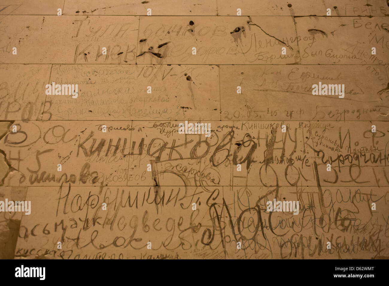 The graffiti left on walls inside the Reichstag building by Soviet ...