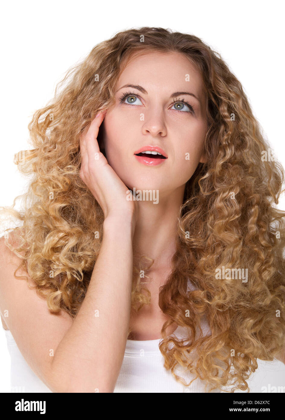 Beautiful thoughtful woman looking up Stock Photo - Alamy Beautiful thoughtful woman looking up Stock Photo - Alamy