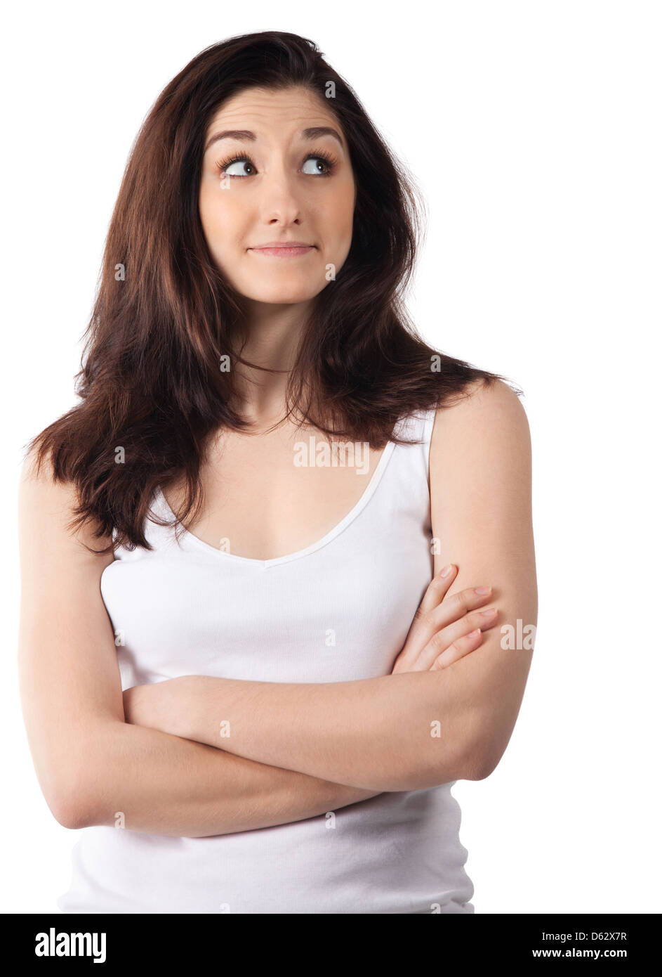 Beautiful thoughtful woman looking up Stock Photo - Alamy Beautiful thoughtful woman looking up Stock Photo - Alamy