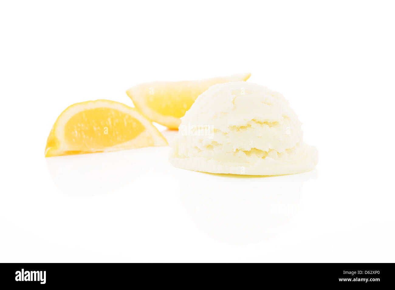 lemon flavored ice cream with lemon slices on white background Stock ...