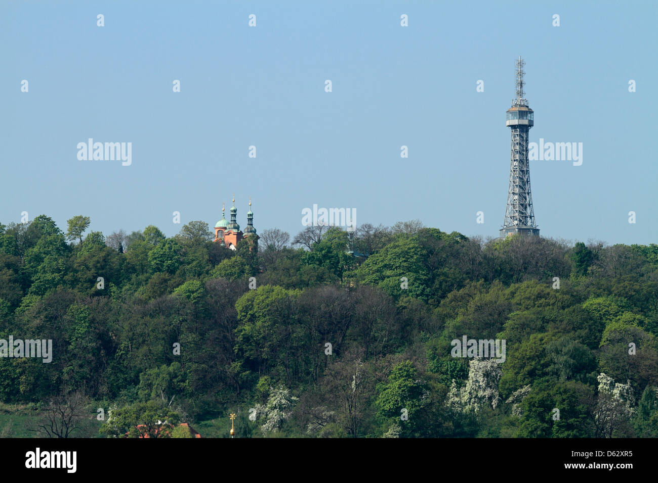 Petrin Tower in the park at Petrin Hill Mala Strana Prague Stock Photo ...