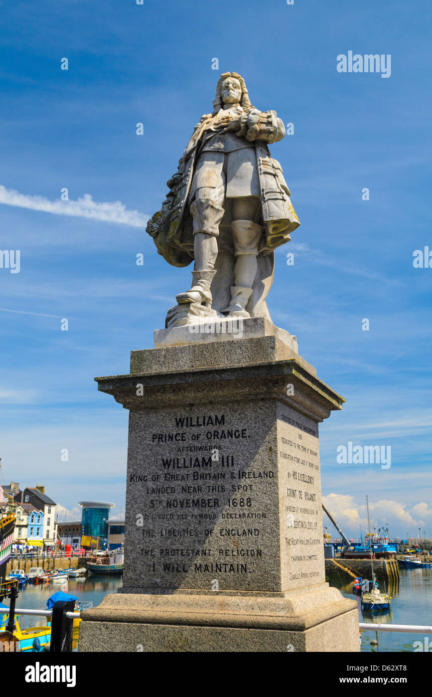 The statue of William Prince of Orange on the harbour side at Brixham ...