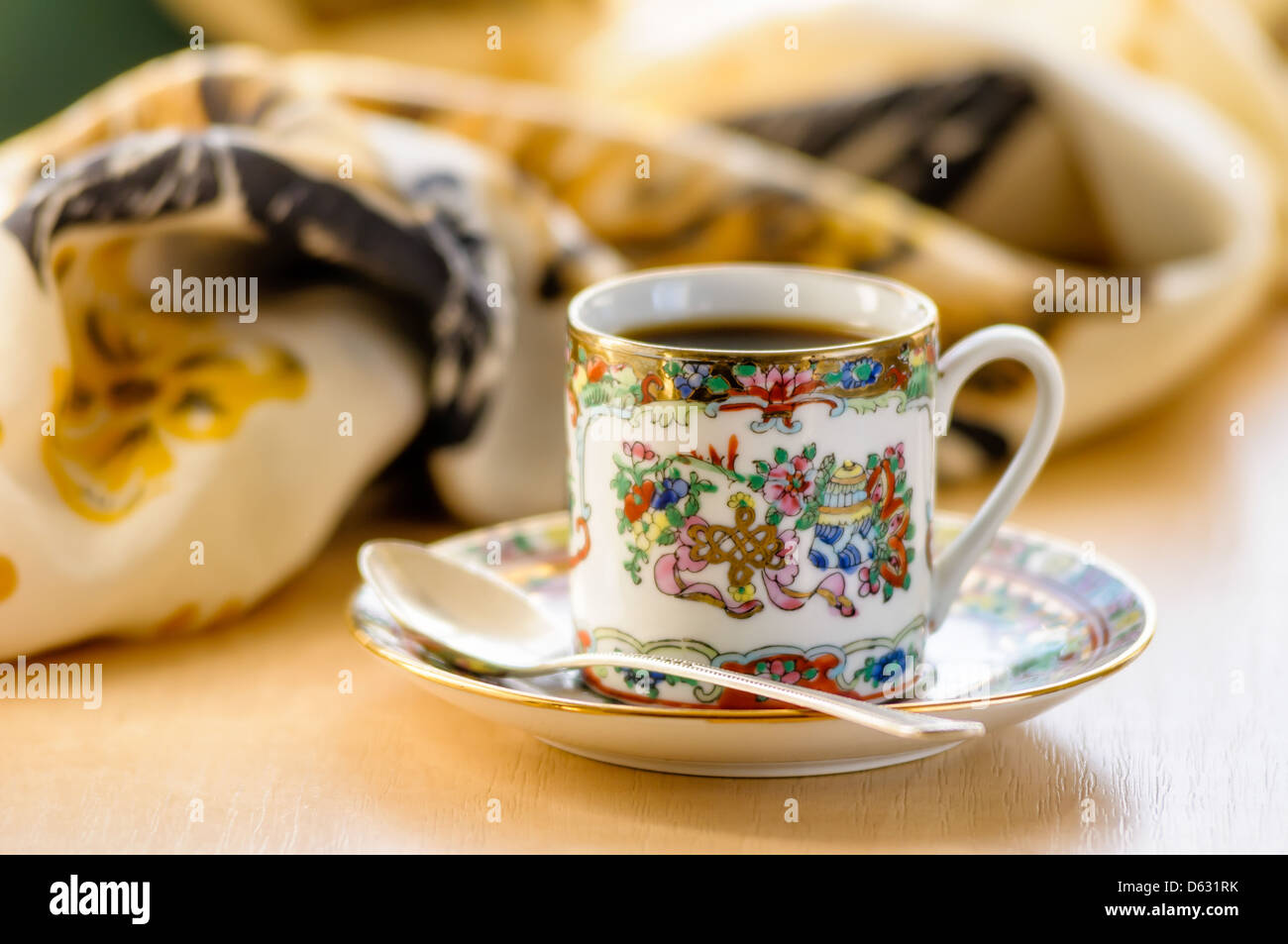 Time for a break. The Lady drinks a cup of warm and flavoured coffee ...