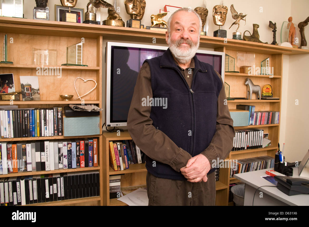 Mike Leigh director and writer photographed at his office in Soho ...