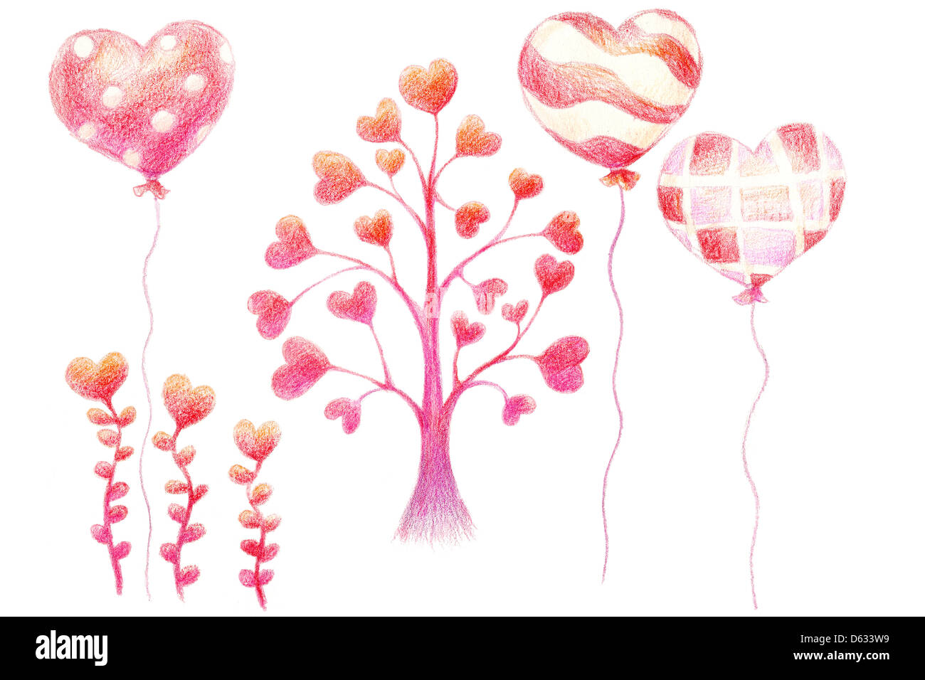 Tree and balloons in heart shape Stock Photo - Alamy
