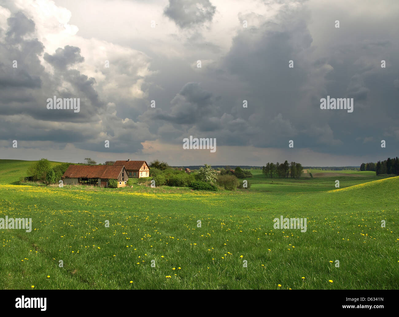 old farm in spring landscape Stock Photo - Alamy