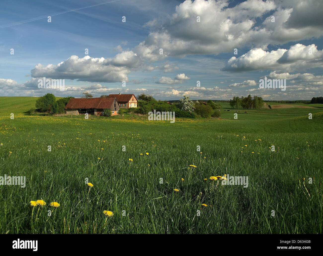old farm in spring landscape Stock Photo - Alamy