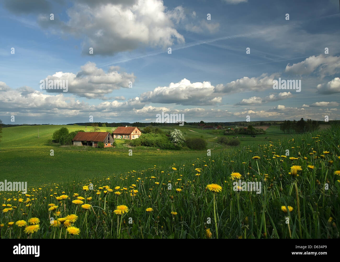 old farm in spring landscape Stock Photo - Alamy