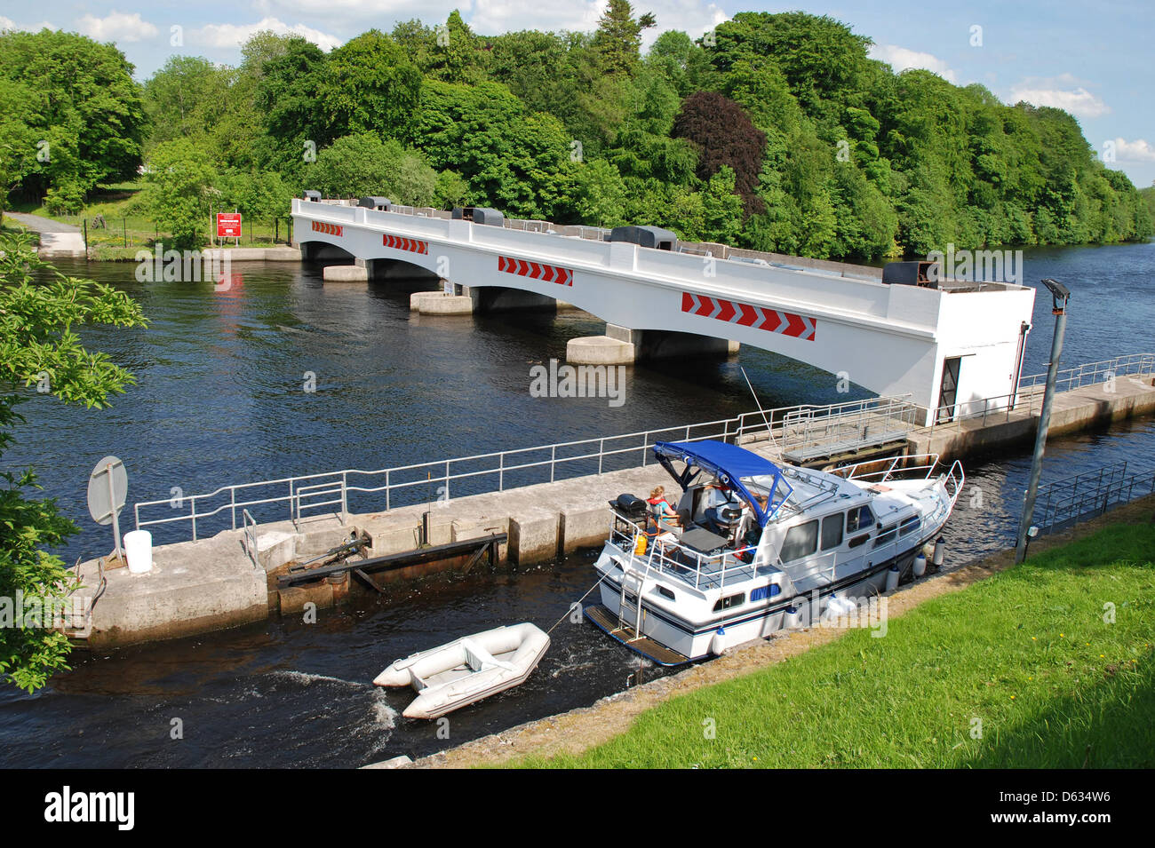 Boat going through Portora Navigation Lock, River Erne, Lough Erne ...
