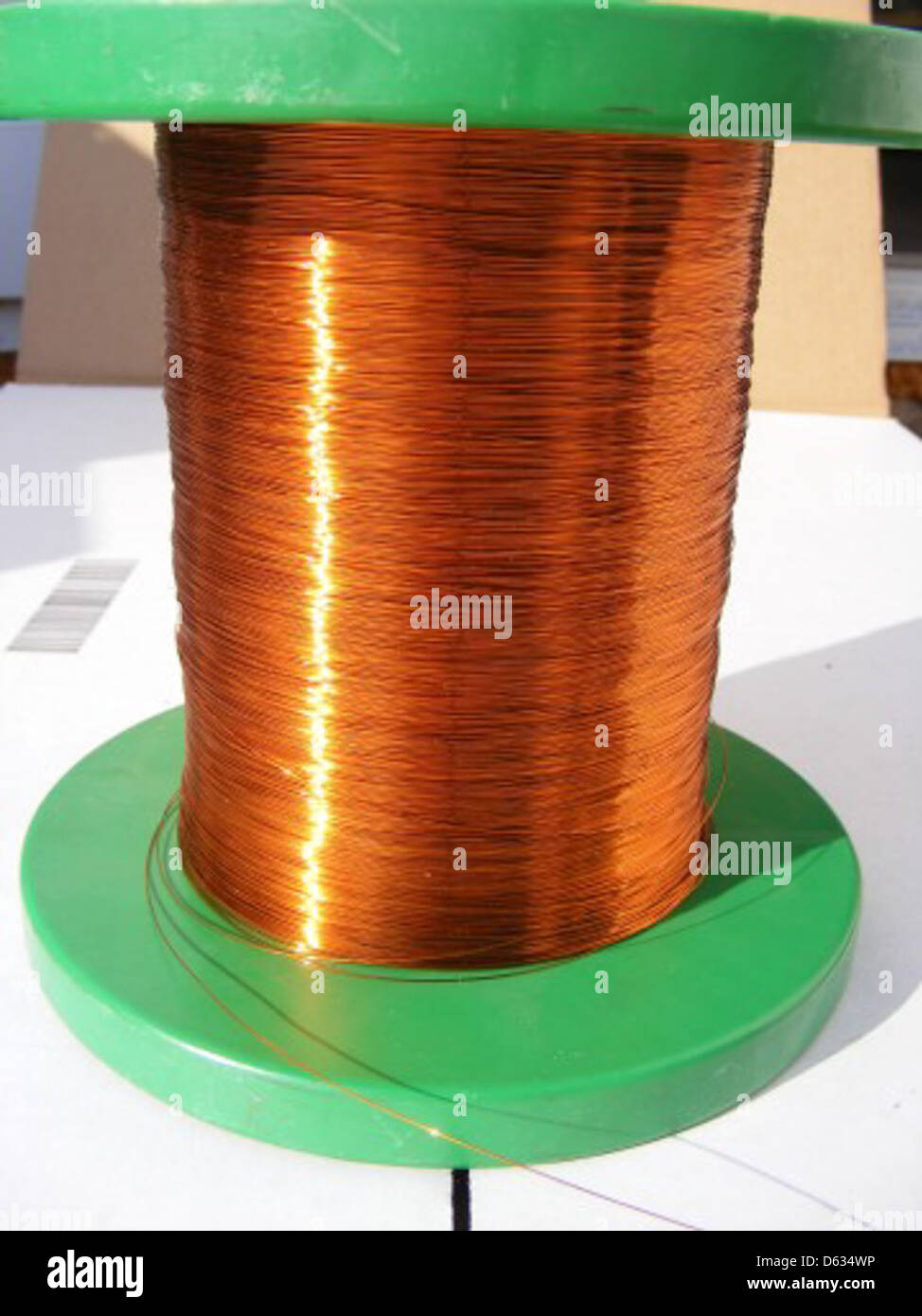 A close-up image of enameled copper wire, highlighting its round shape ...