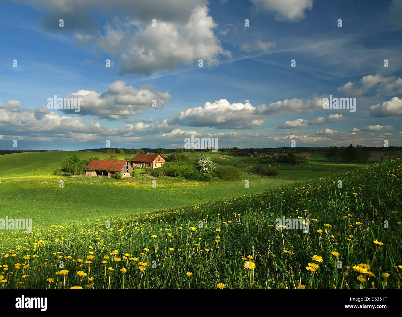 old farm in spring landscape Stock Photo - Alamy