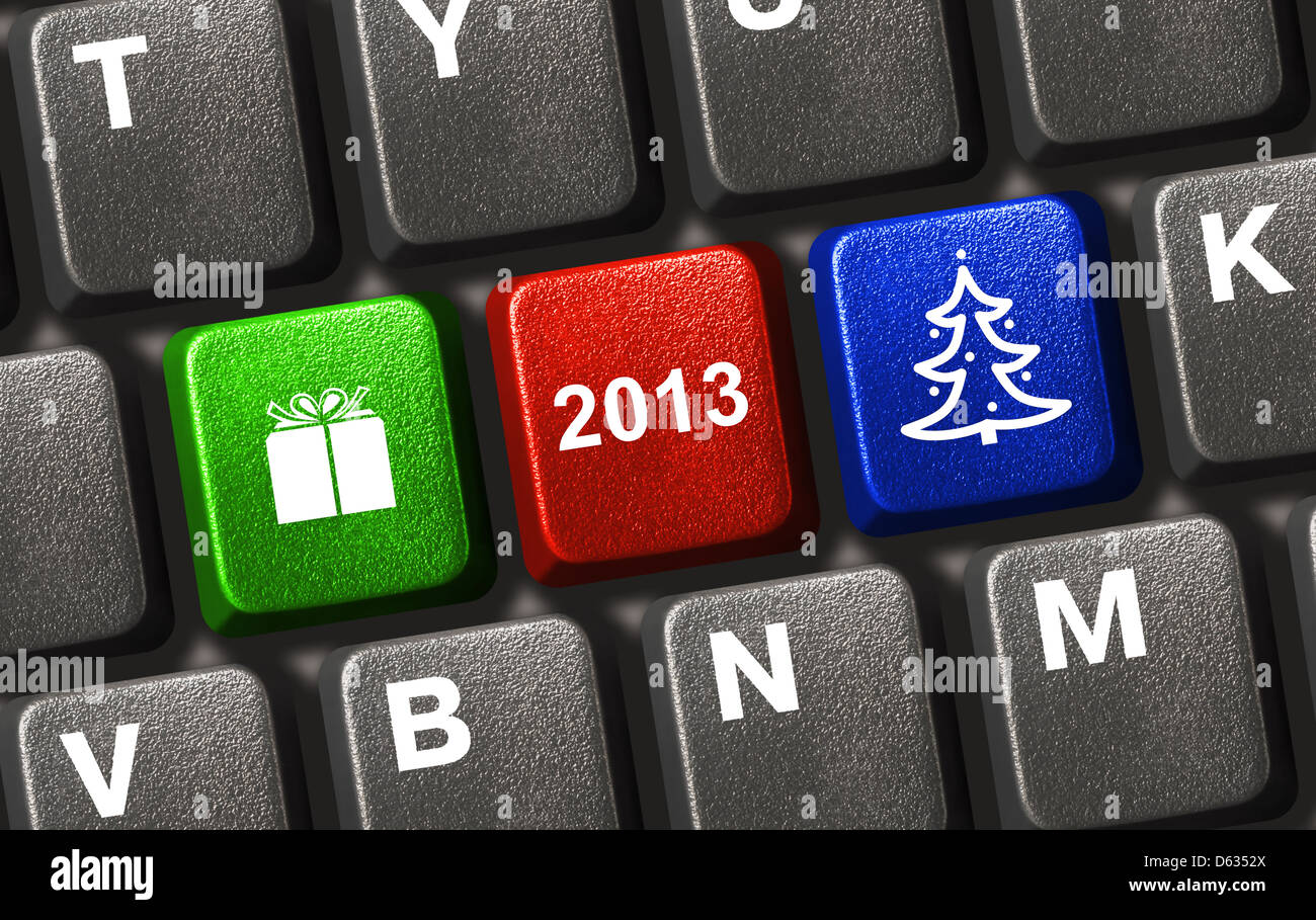 Computer keyboard with Christmas keys Stock Photo - Alamy