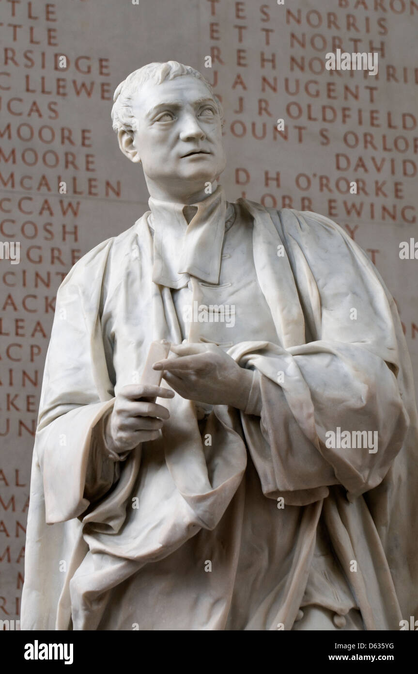 Cambridge, England, UK. Trinity College Chapel - the antechapel. Statue ...