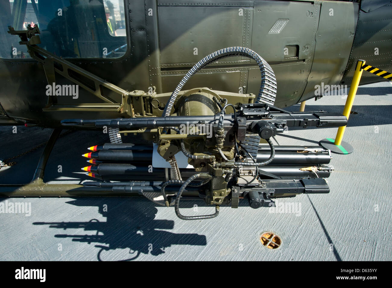 Guns and rockets on the side of a helicopter Stock Photo - Alamy