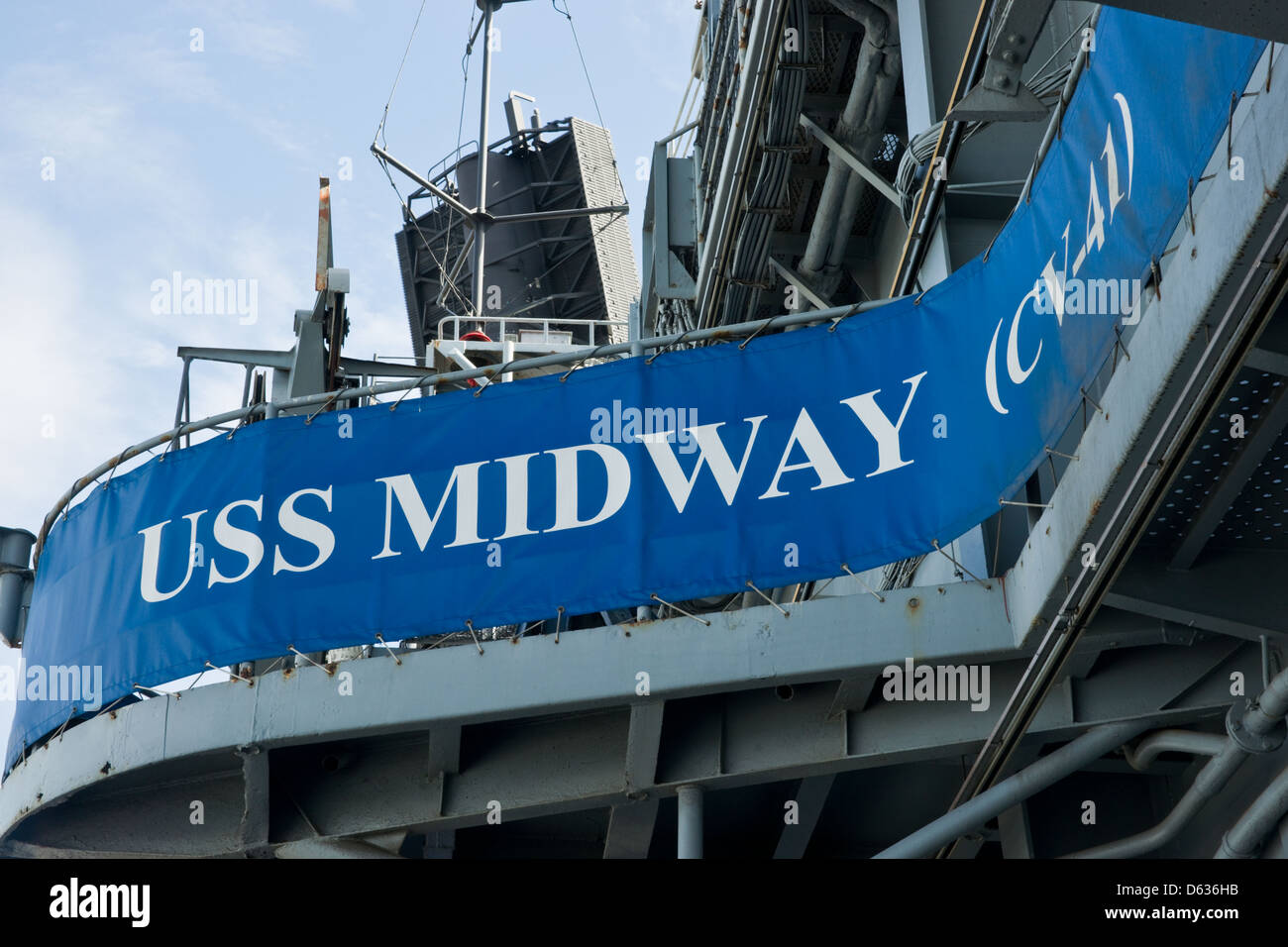 The USS Midway banner hanging on the aircraft carrier Stock Photo - Alamy