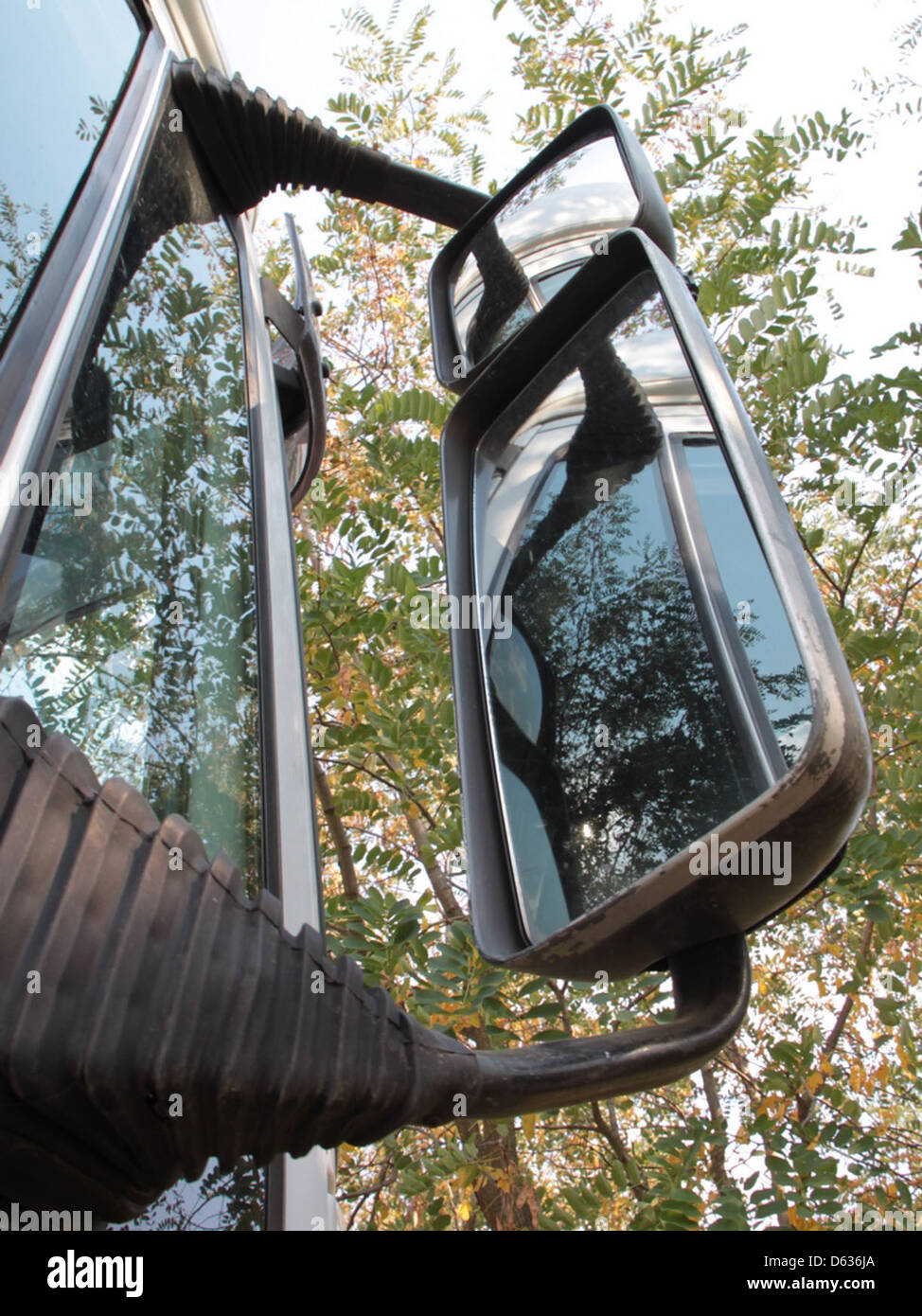 This image displays the exterior side view of truck mirrors, showcasing ...