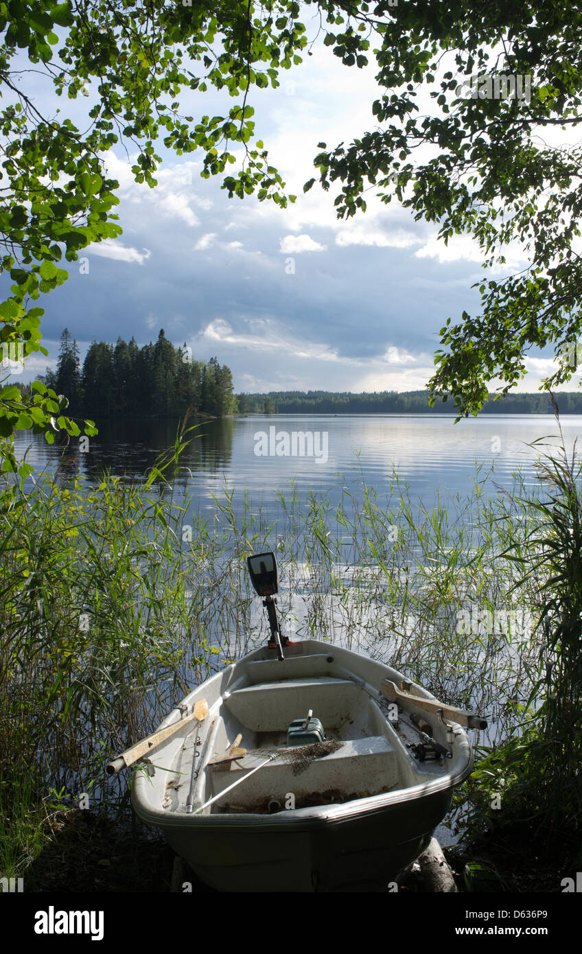 Rowboat / skiff with electric outboard engine , Finland Stock Photo - Alamy