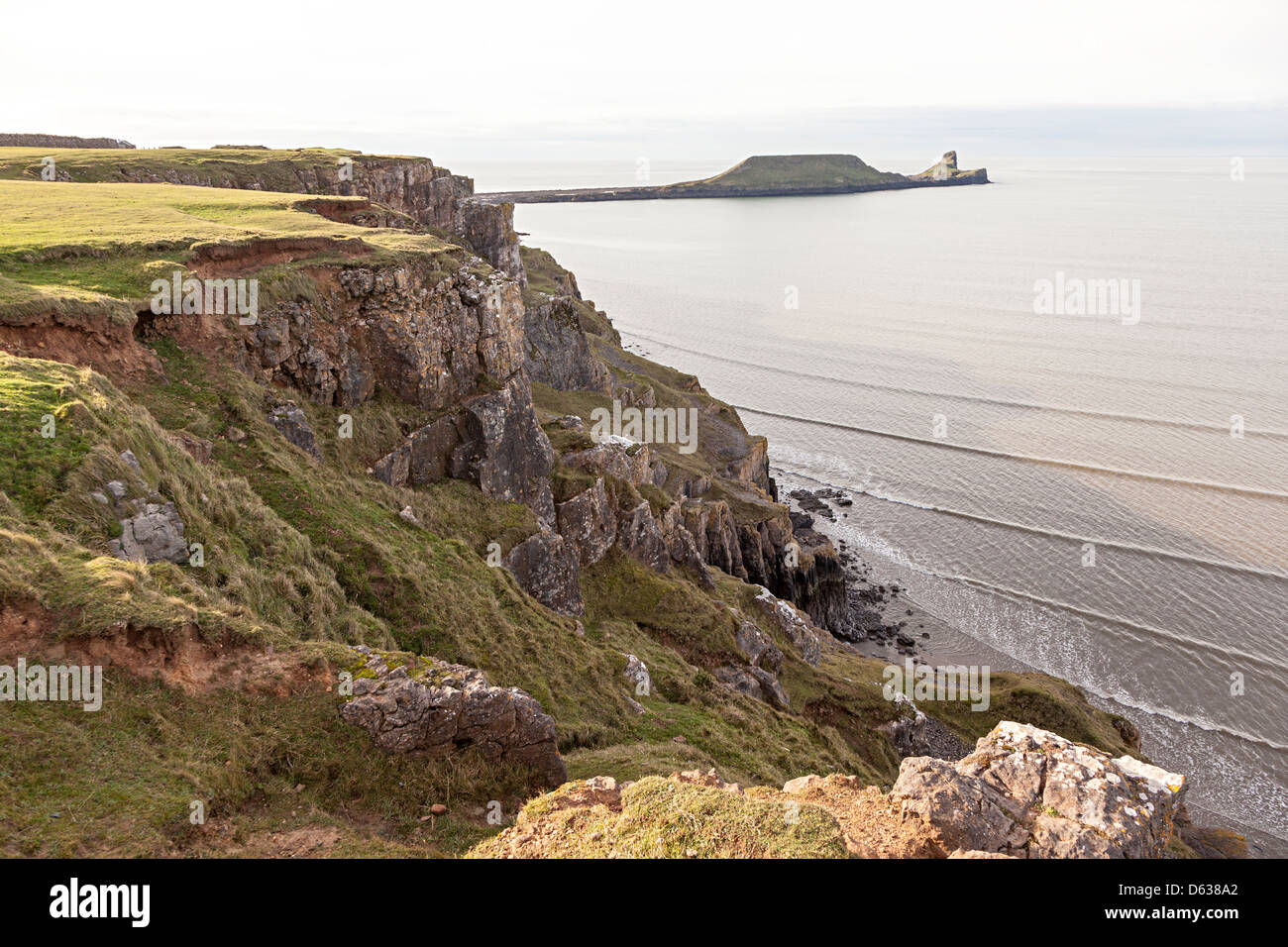 Sea cliffs and Worm's Head, Gower, Wales, UK Stock Photo - Alamy
