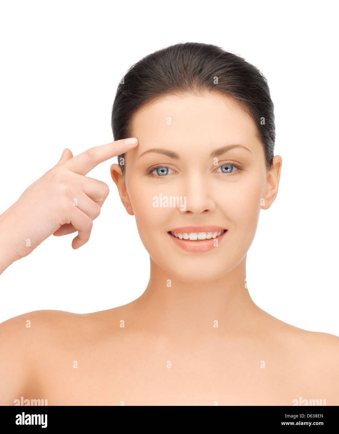 beautiful woman touching her forehead Stock Photo - Alamy