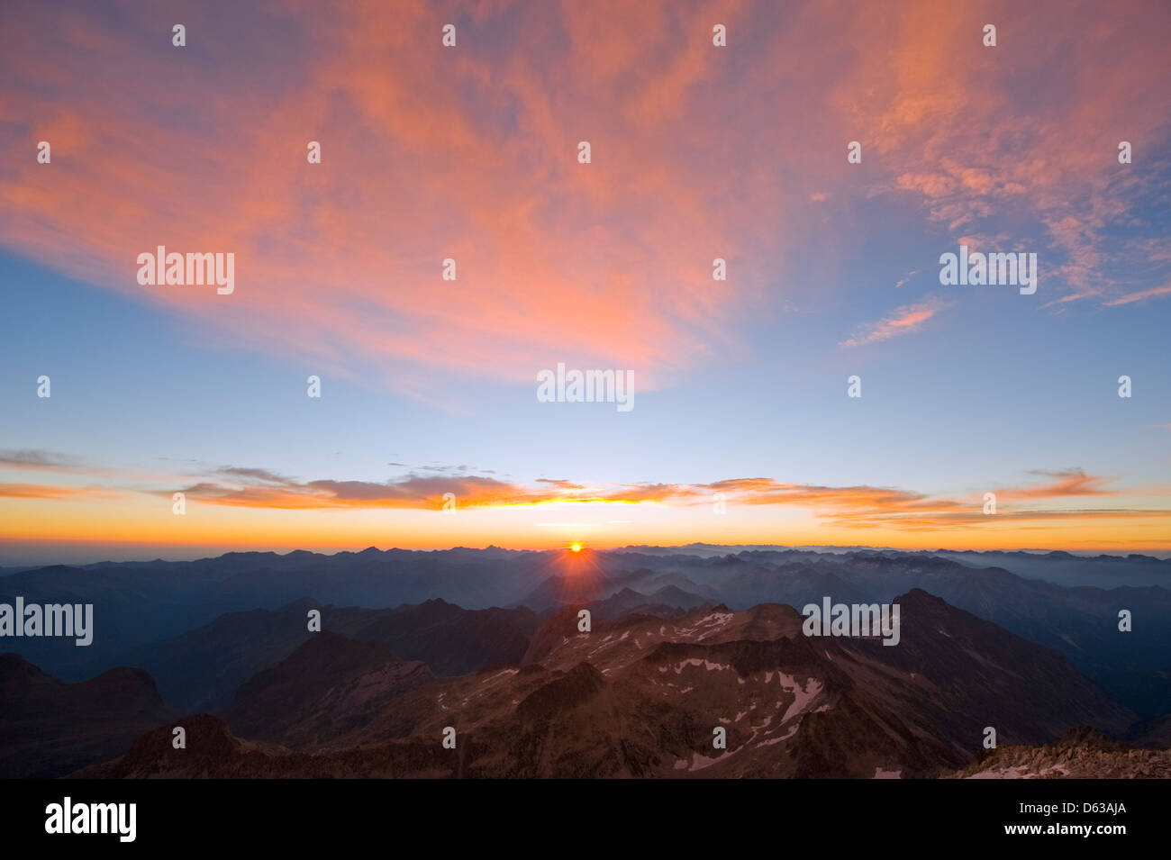 sunrise view from Pico de Aneto (3404m), the highest peak in the ...