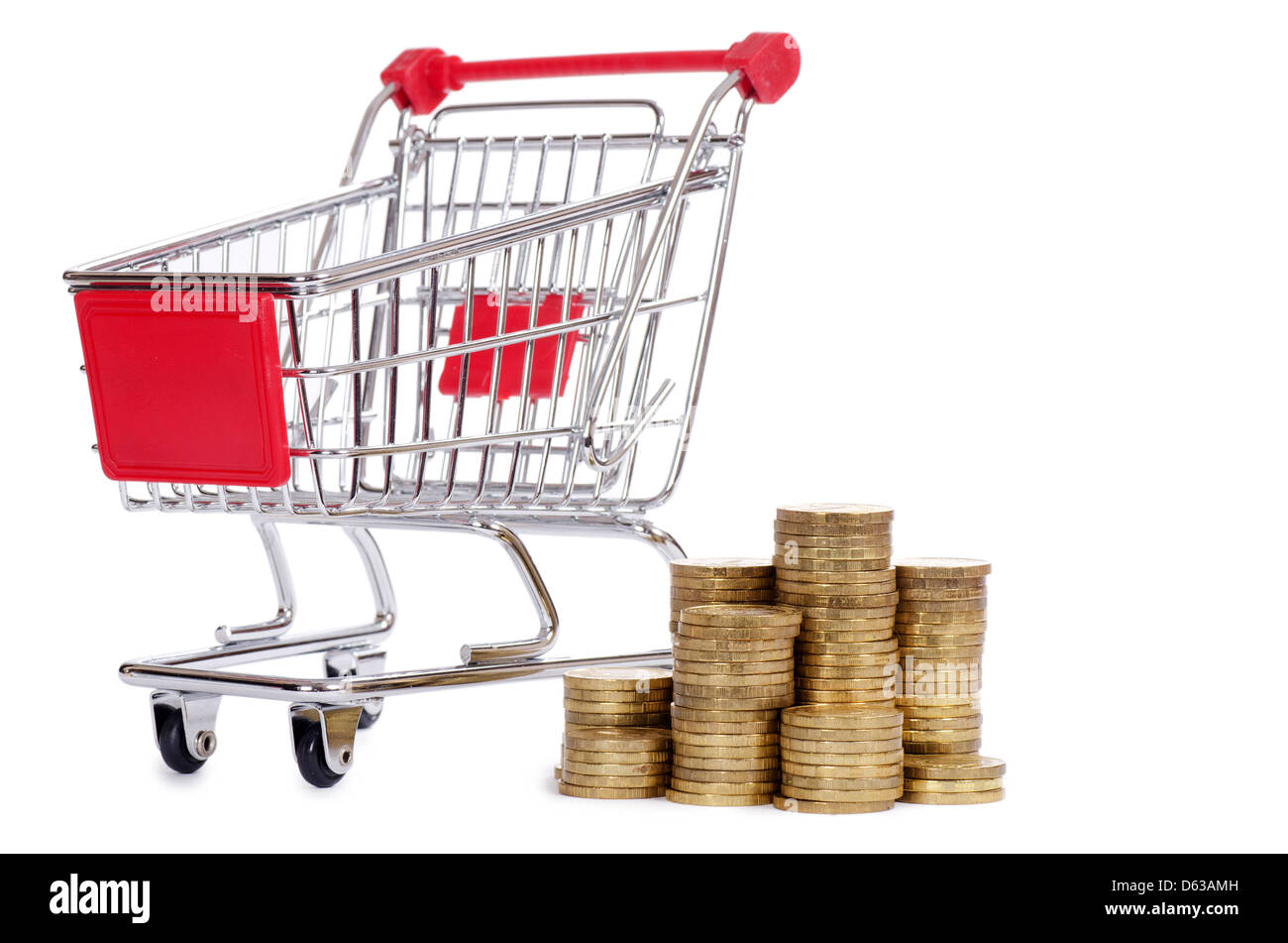 shopping cart and coins Stock Photo - Alamy