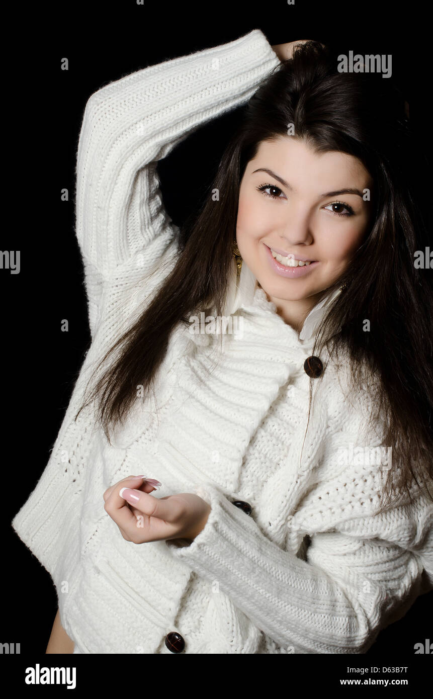 The beautiful girl In white jacket Stock Photo - Alamy