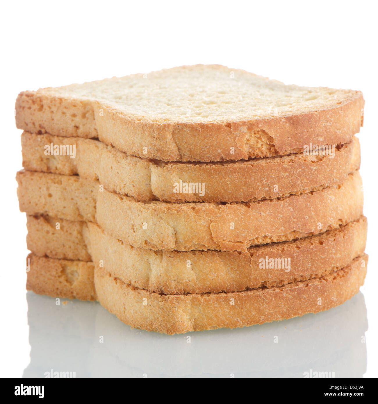 Several pieces of golden brown toast on white background Stock Photo ...