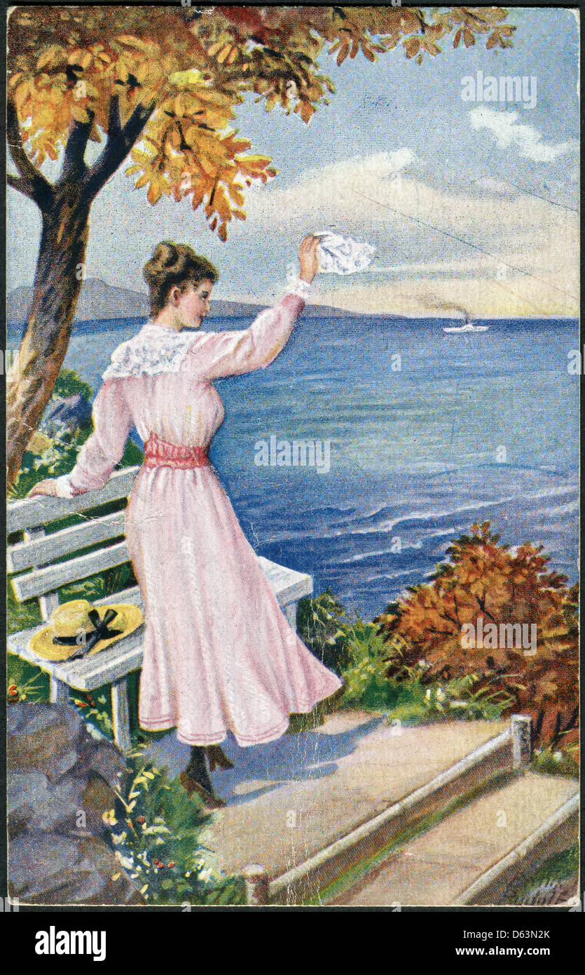 Old German postcard 1919. Shows a picture of "Goodbye" by B.Rudolf ...