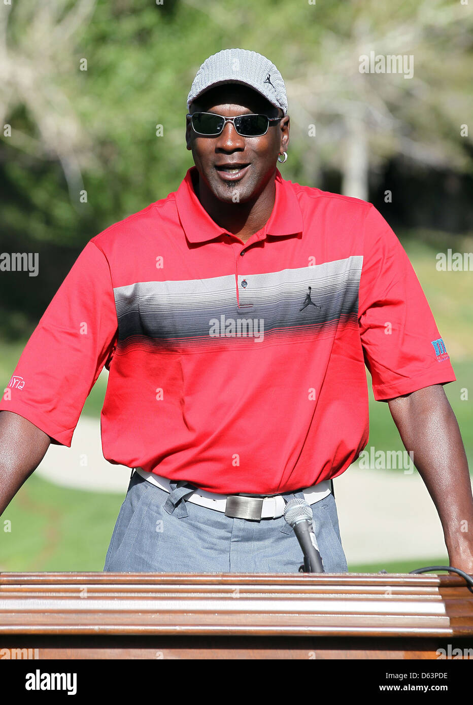 Michael Jordan addresses the media at a press conference for the 10th ...