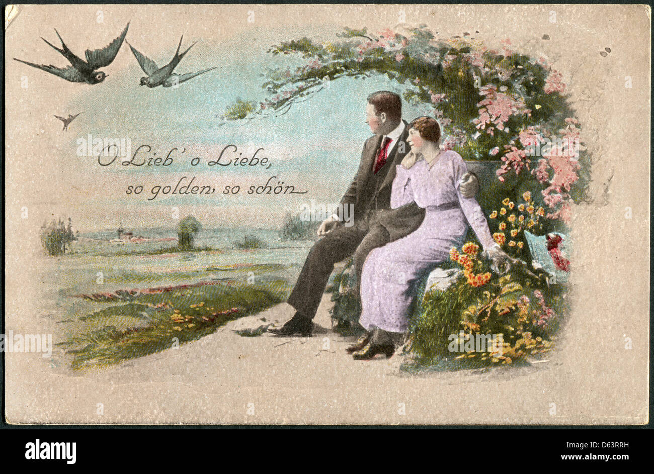 Old German postcard 1908. Shows a couple in love Stock Photo - Alamy