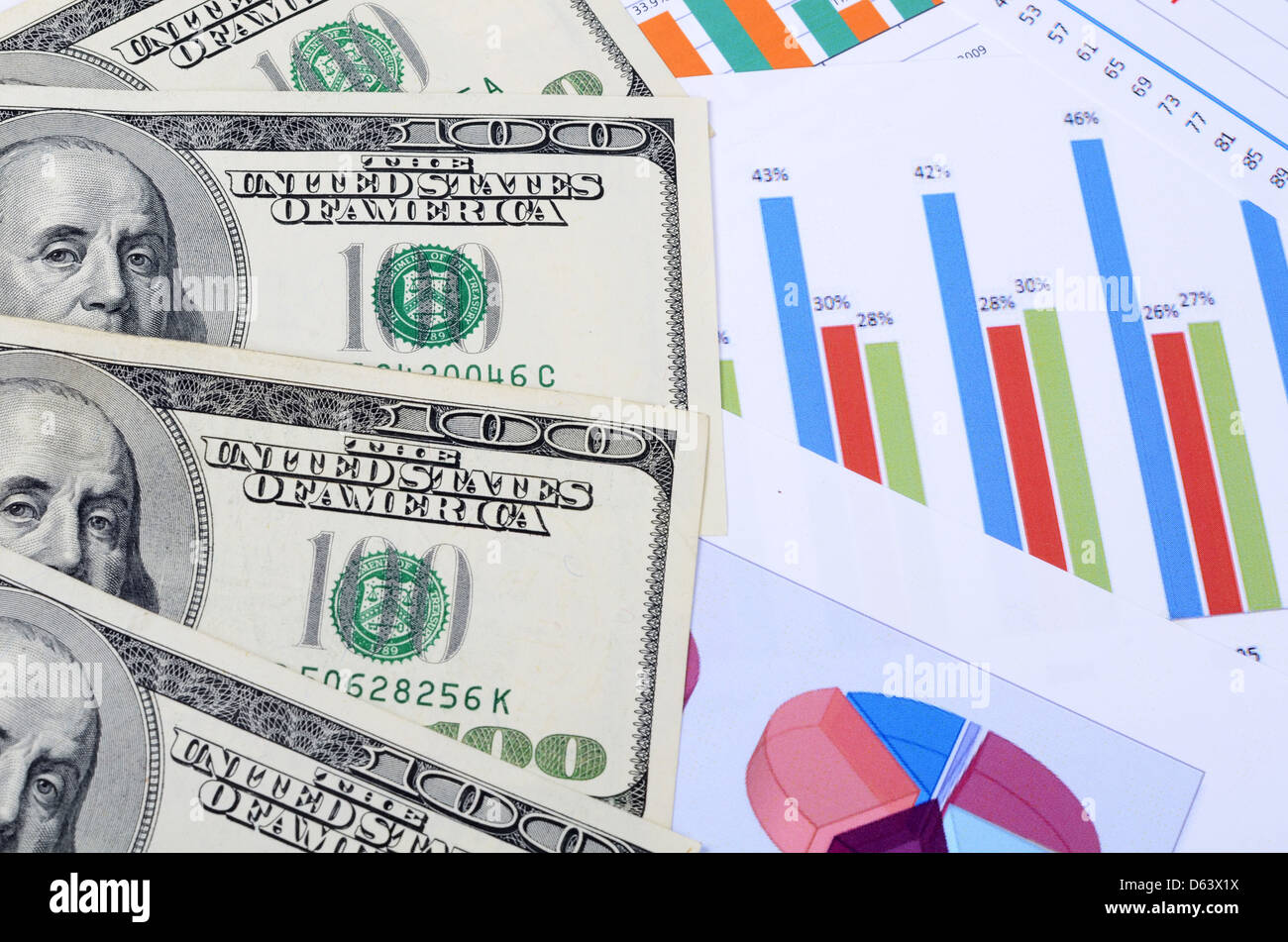 Banknotes of dollar with chart Stock Photo - Alamy