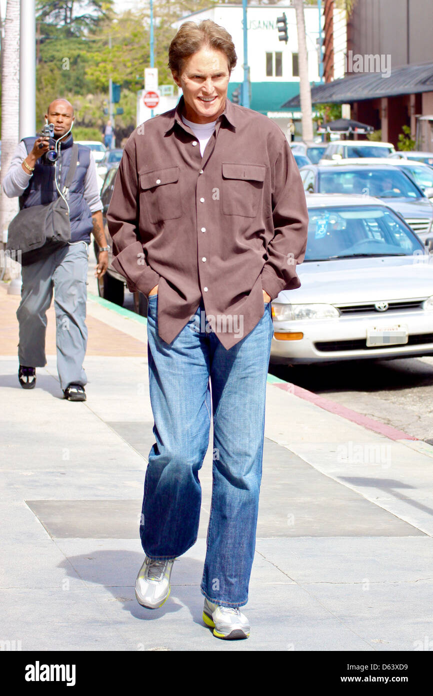 Bruce Jenner taking a walk in Beverly Hills as he films for his reality ...