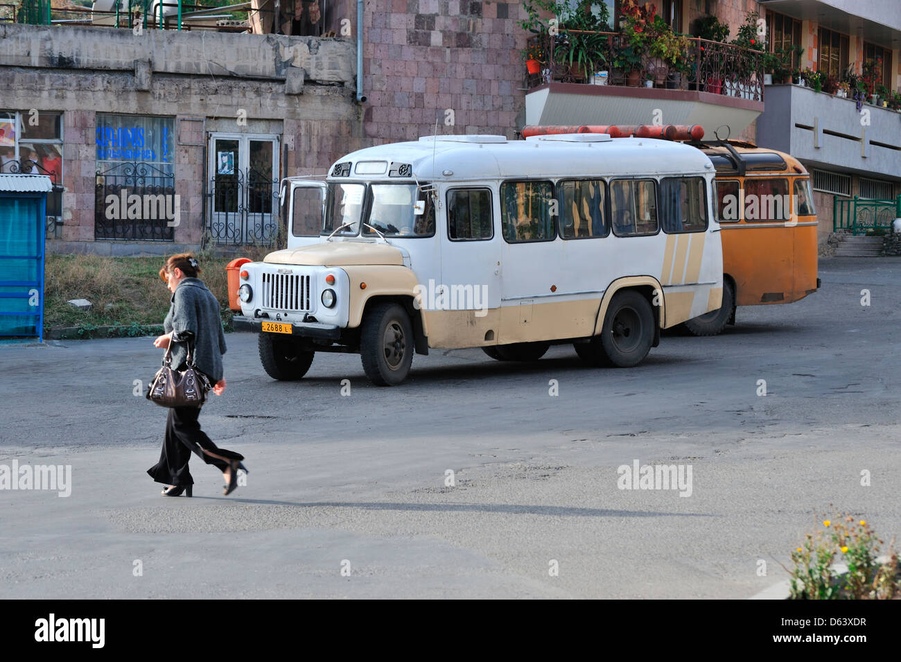Buses in the main square, Sadahart, Armenia Stock Photo - Alamy