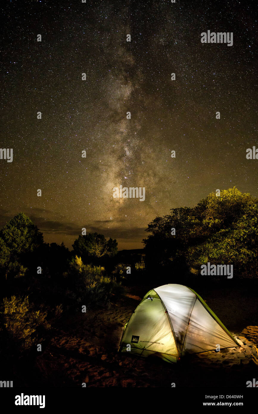 Illuminated tent under the milky way hi-res stock photography and images - Alamy